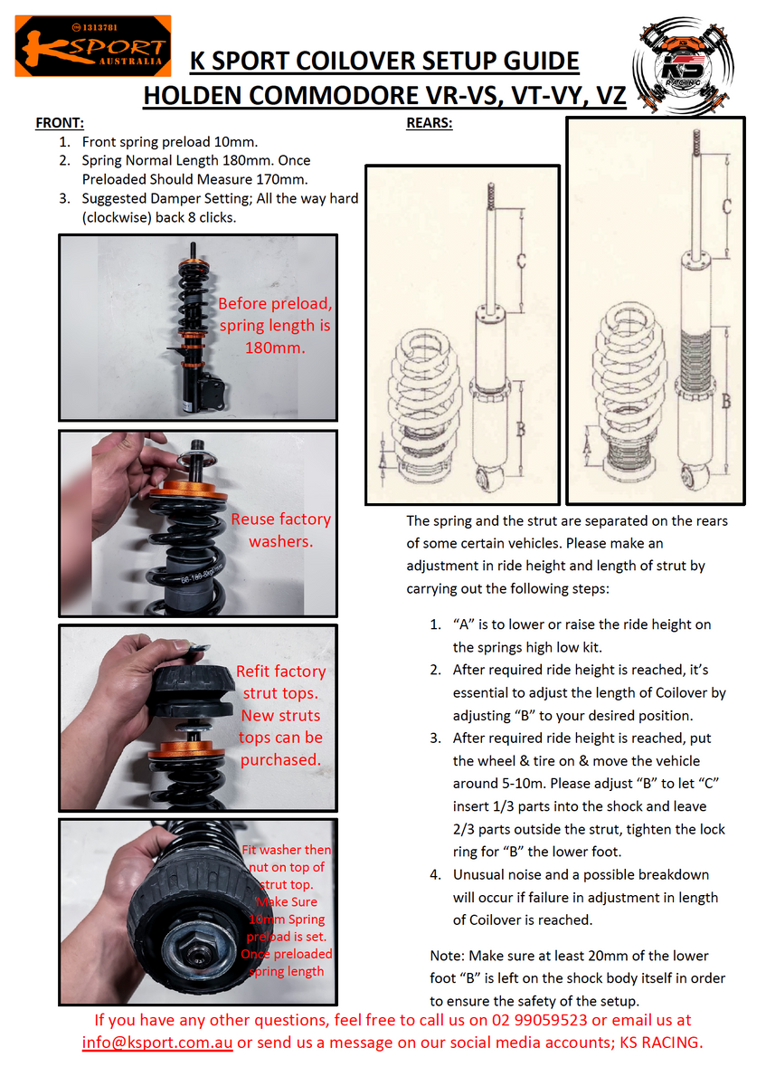 KSPORT Holden Commodore VR-VS, VT-VY, VZ Coilover Set Up Guide 2022 ...